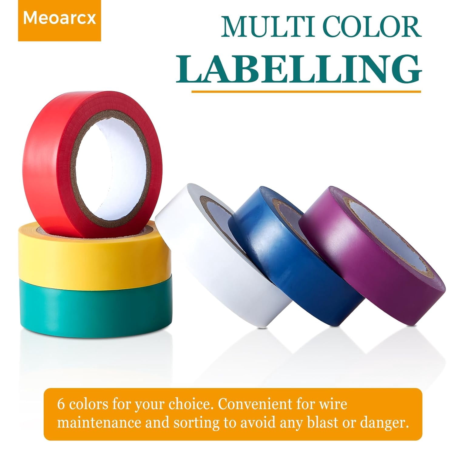 TRH-Colored Vinyl Electrical Tape PVC-6 Pack Waterproof Electric Tape ...