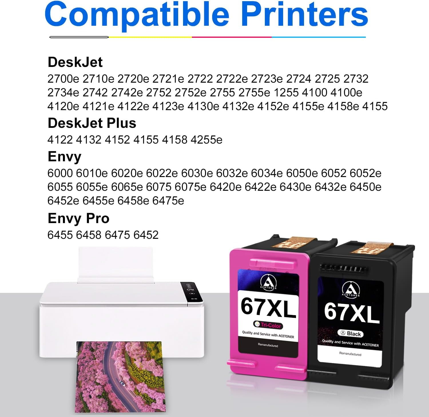 TRH-Compatible 67 Ink Cartridge Replacement for HP 67 67XL Ink Cartridges 67 67XL for Envy 6052 ...