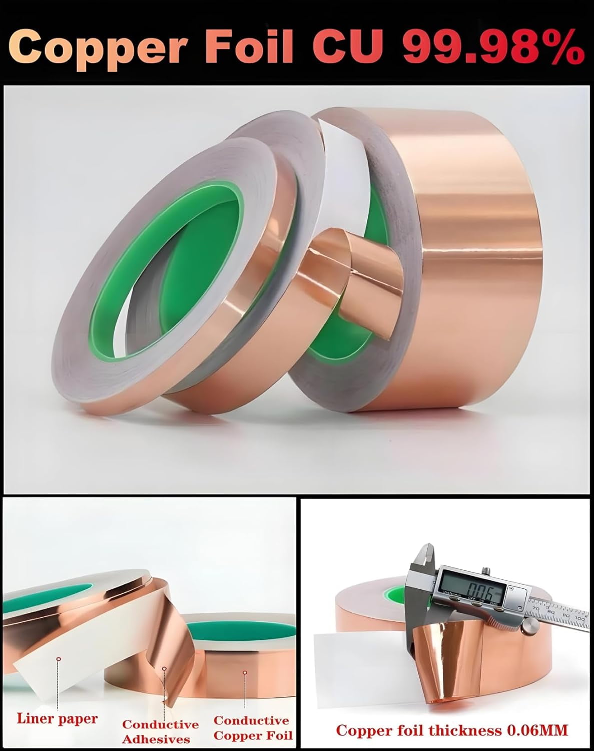 TRH-Copper Tape 1Inch x 50 Feet Double Conductive Metal Foil Adhesive ...