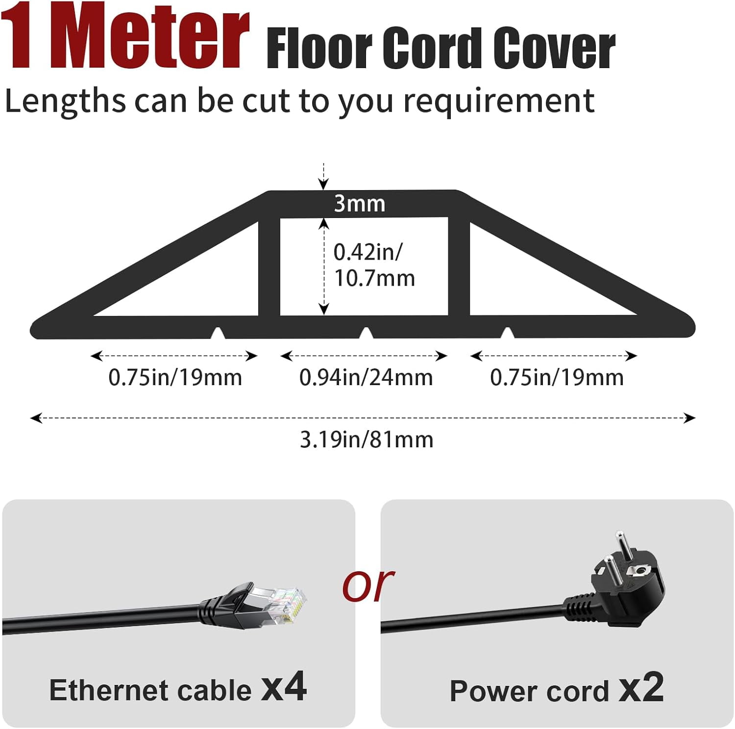 TRH-Cord Cover Floor, 3ft Heavy Duty Cable Protector, Cord Cover for ...