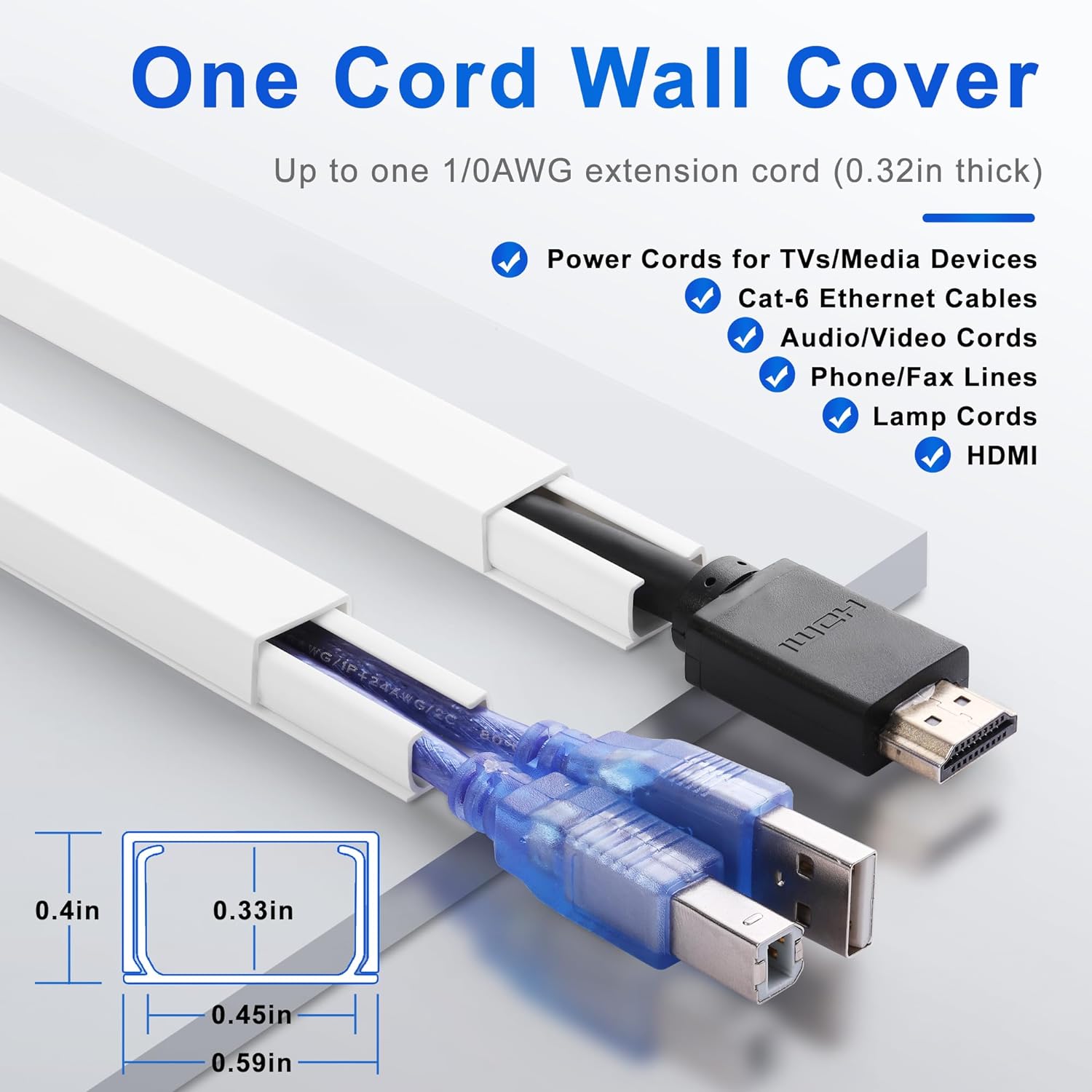 TRH-Cord Hider Wall for One Cord, 136in Cord Covers for Wires on Wall ...