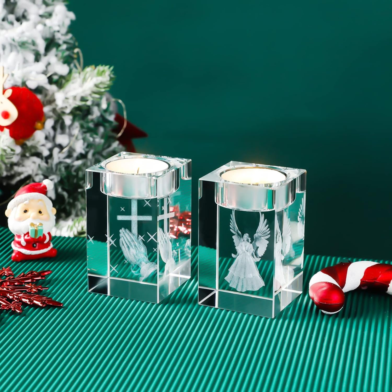 TRH-Cross Religious Crystal Votive Candle Holders, Religious Gifts for ...