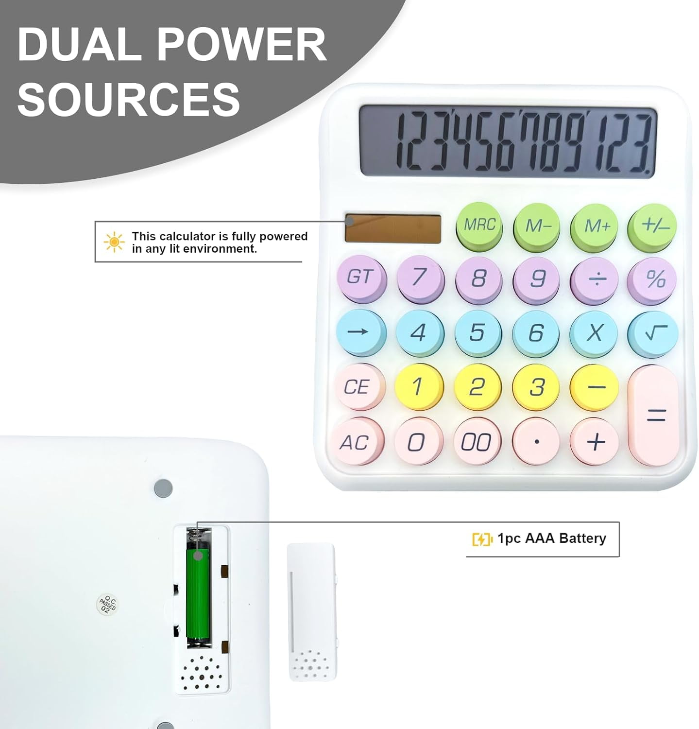 TRH-Cute Desktop Calculator, 12 Digits Large Calculator with Clear LCD Display and Large Button ...