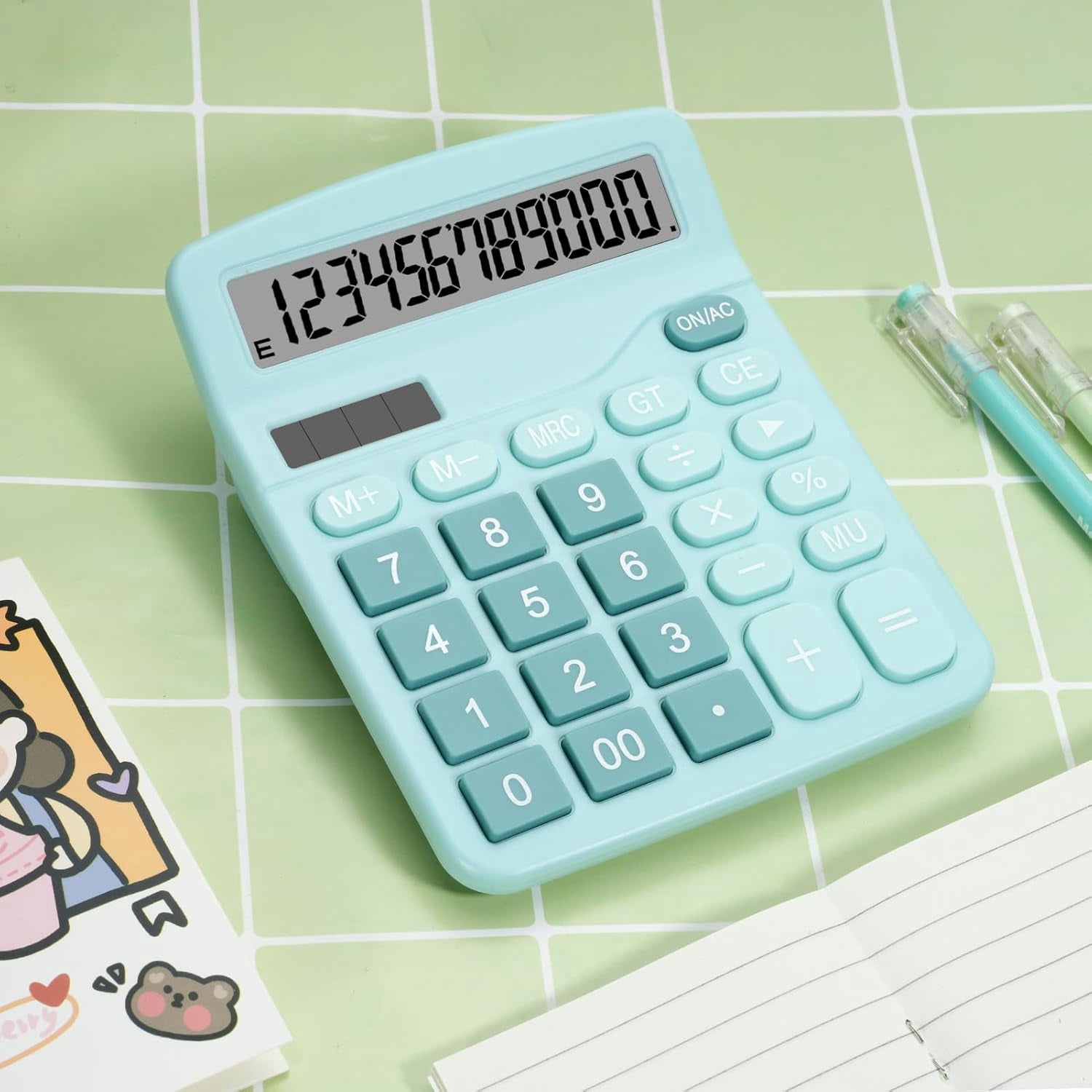 TRH-Cute Light Blue Desktop Calculator with Big Buttons, Dual Power ...