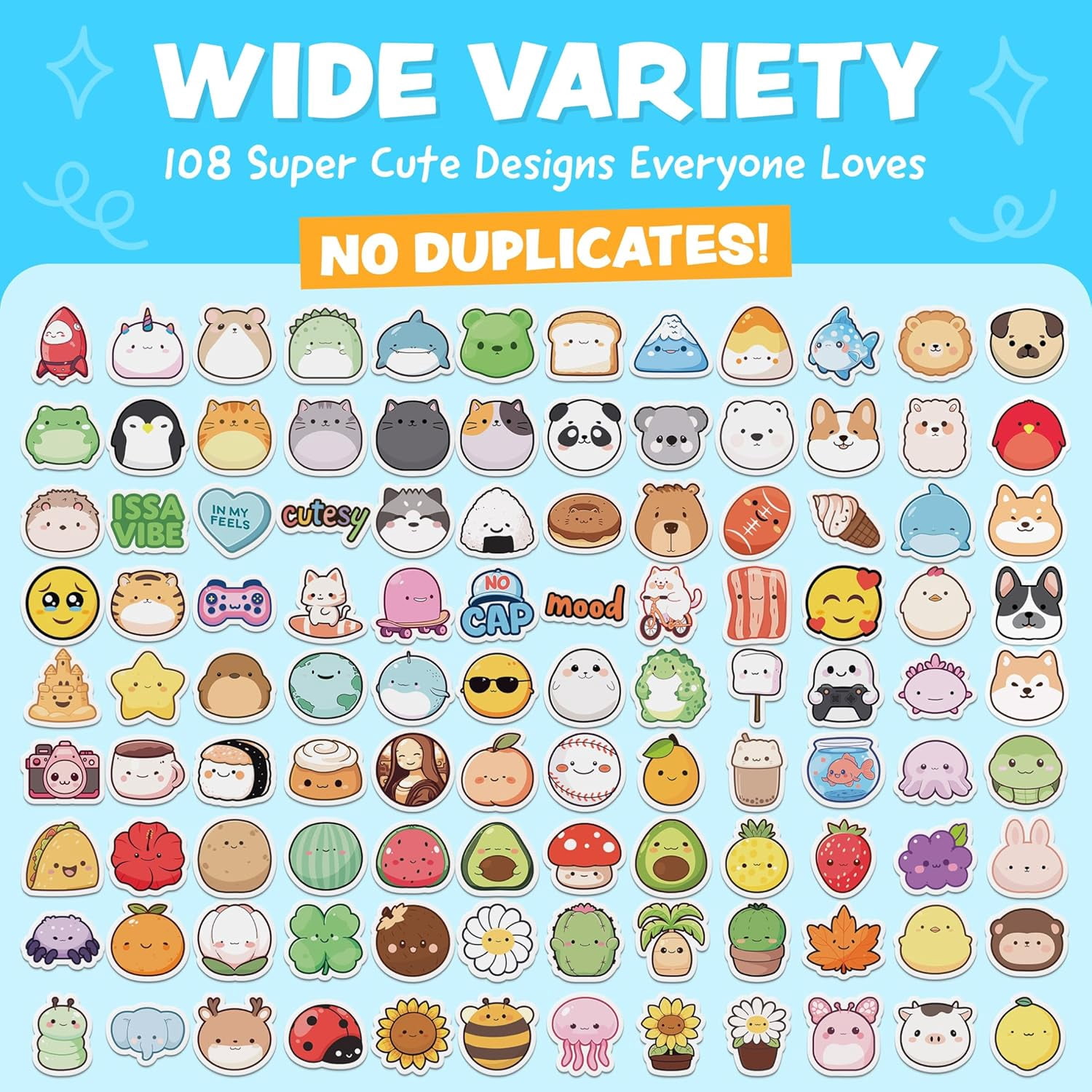 TRH-Cute Stickers for Kids Kawaii Water Bottle Stickers 108pc Easy Peel ...