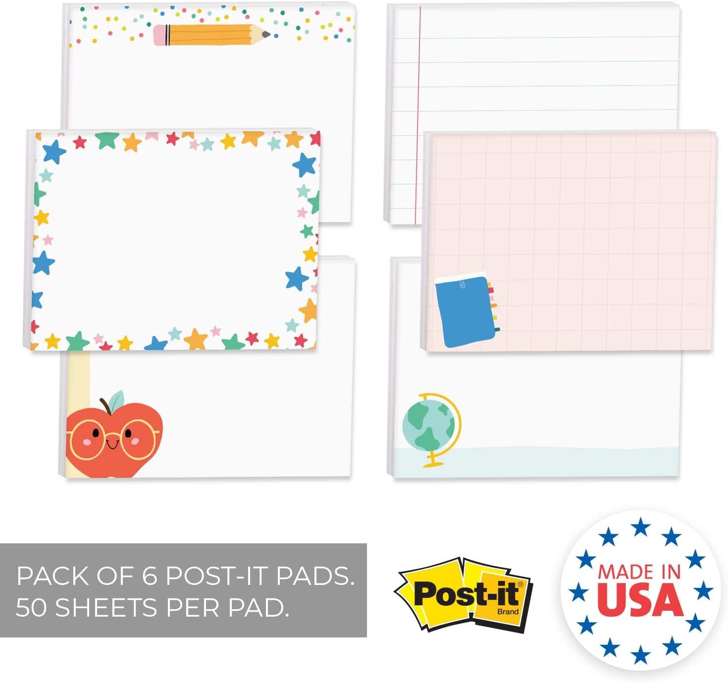 TRH-Cute Teacher Icons Sticky Note Pads / 4" x 3" Repositionable ...
