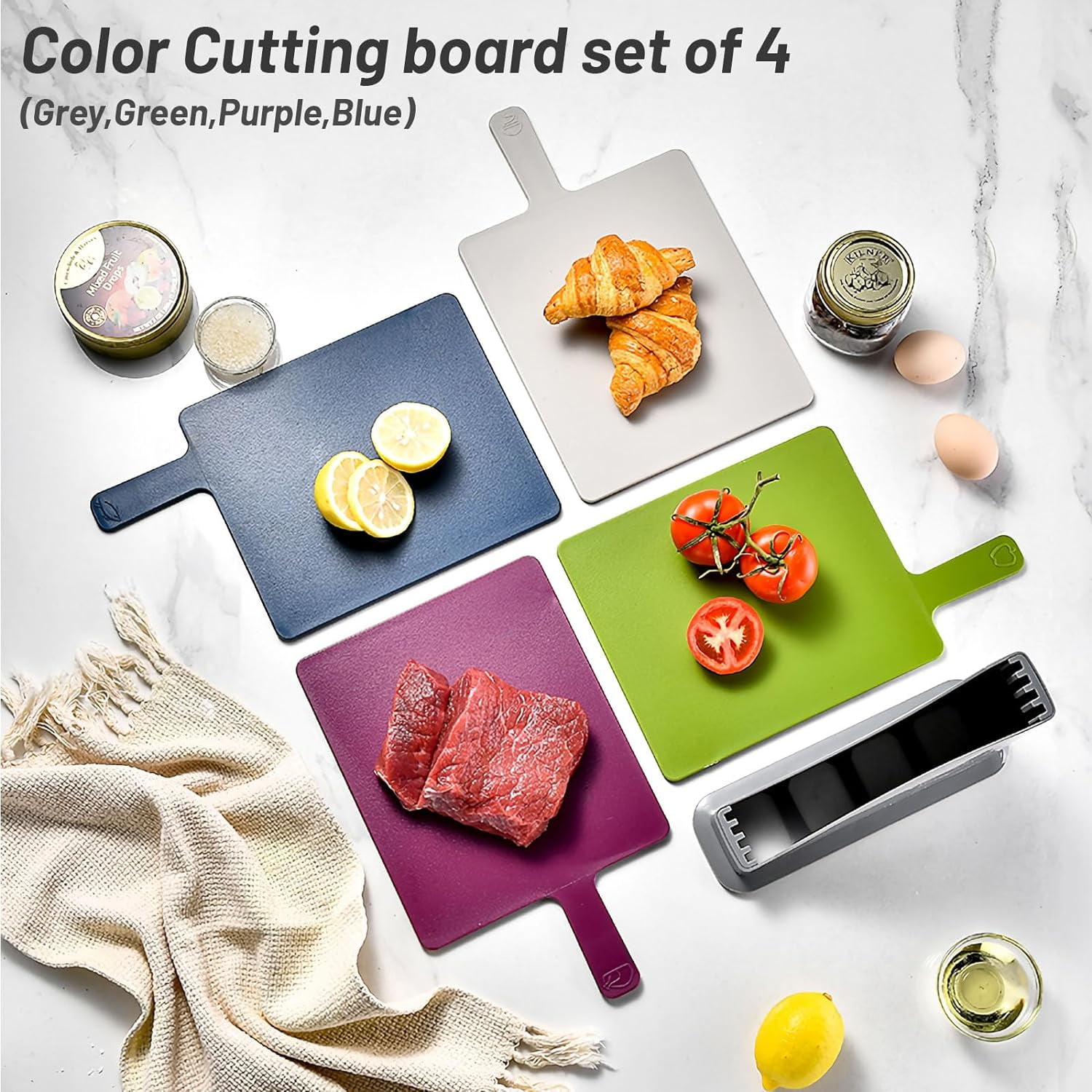 TRH-Cutting Boards for Kitchen, Plastic Cutting Board Set of 4 with ...