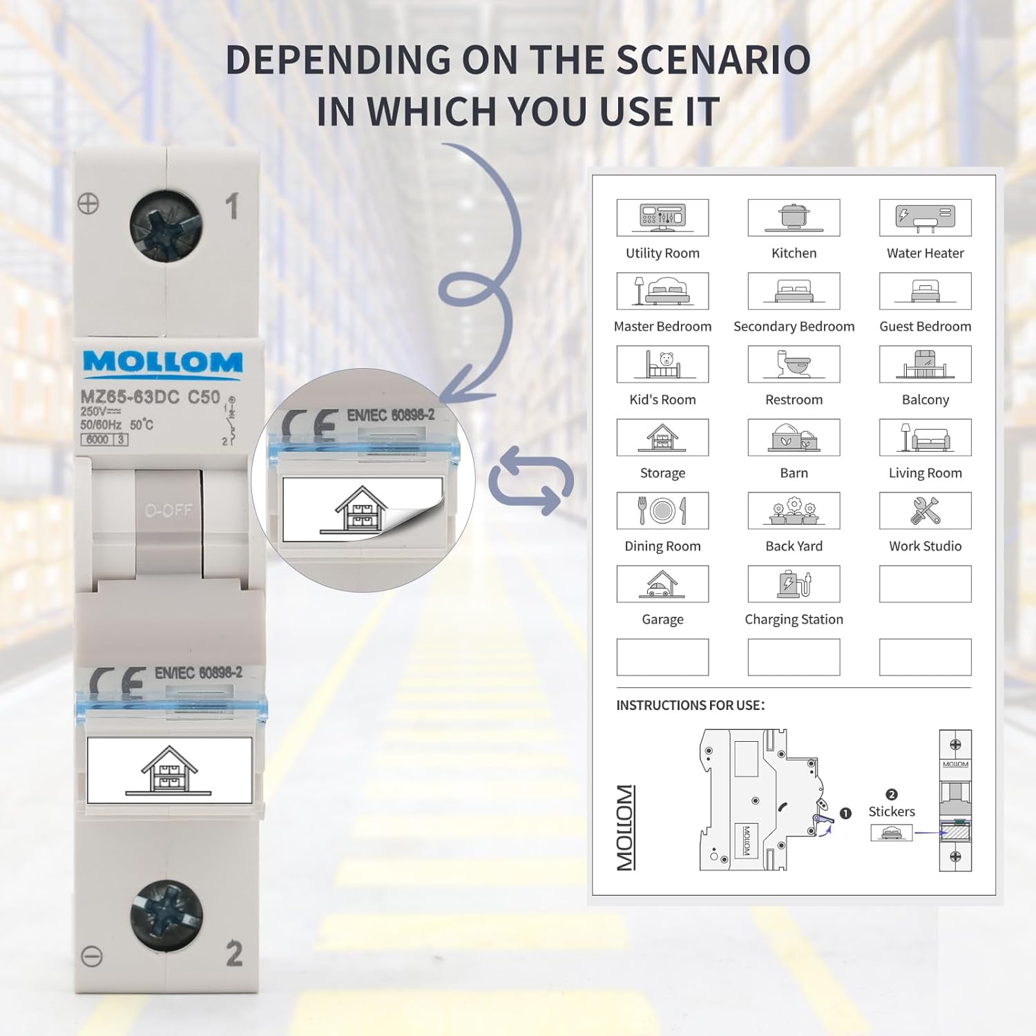 TRH-DC 1 Pole Miniature Circuit Breaker, 250V 10Amps, C10 Scene Visualization Custom MCB Thermal ...