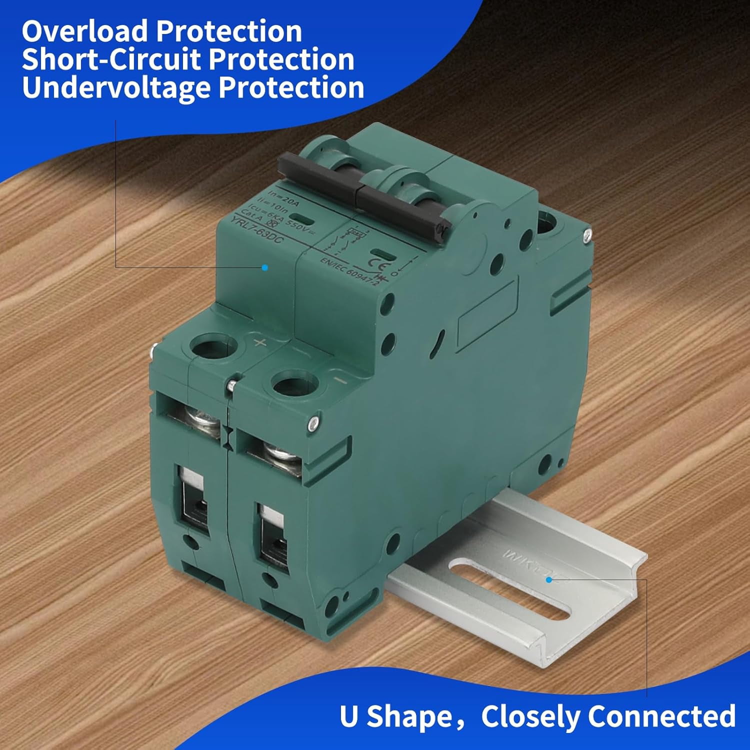 TRH-DC 2 Pole Miniature Circuit Breaker, 500V 16 Amp Quick Trip Switch ...