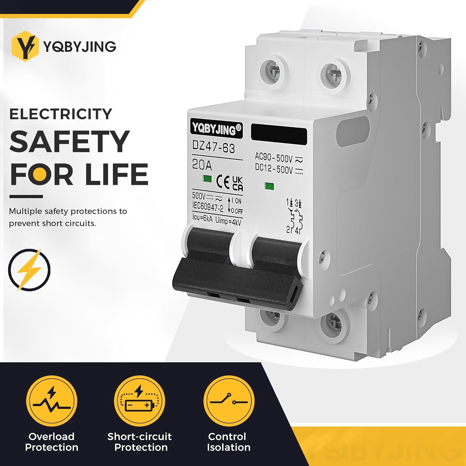 TRH-DC Circuit Breaker 20 Amp Solar Panel Disconnect Switch 12V-500V 2 ...