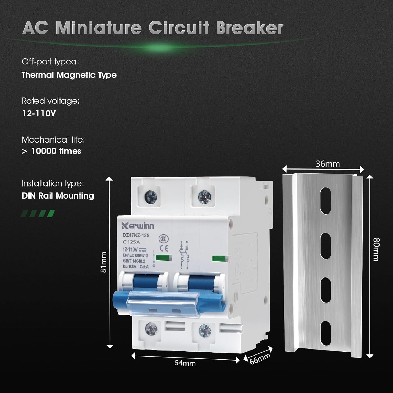 TRH-DC Miniature Circuit Breaker 12V-110V Circuit Breaker 2Pole 125Amp Smart Circuit Breaker DIN ...