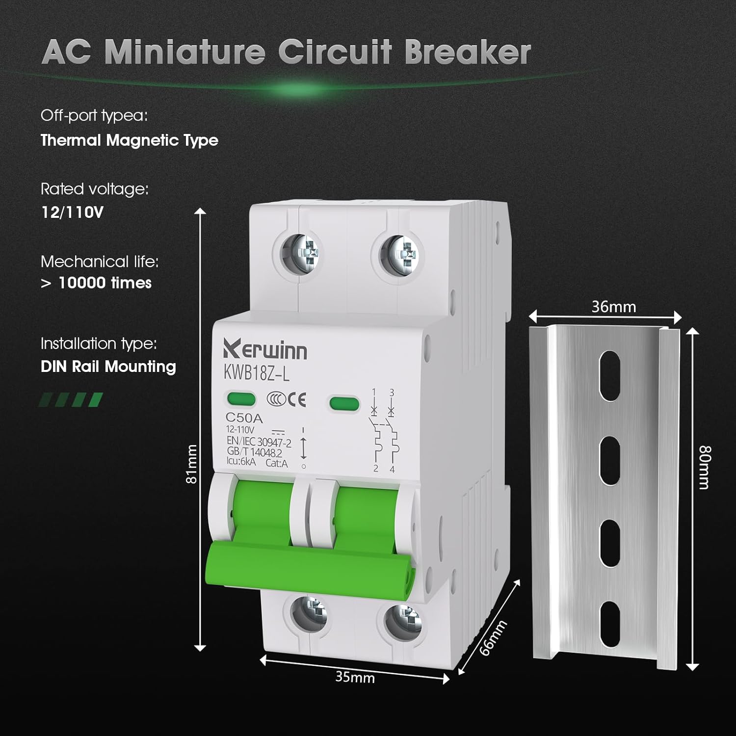 TRH-DC Miniature Circuit Breaker 12V-110V Circuit Breaker 2Pole 20Amp ...