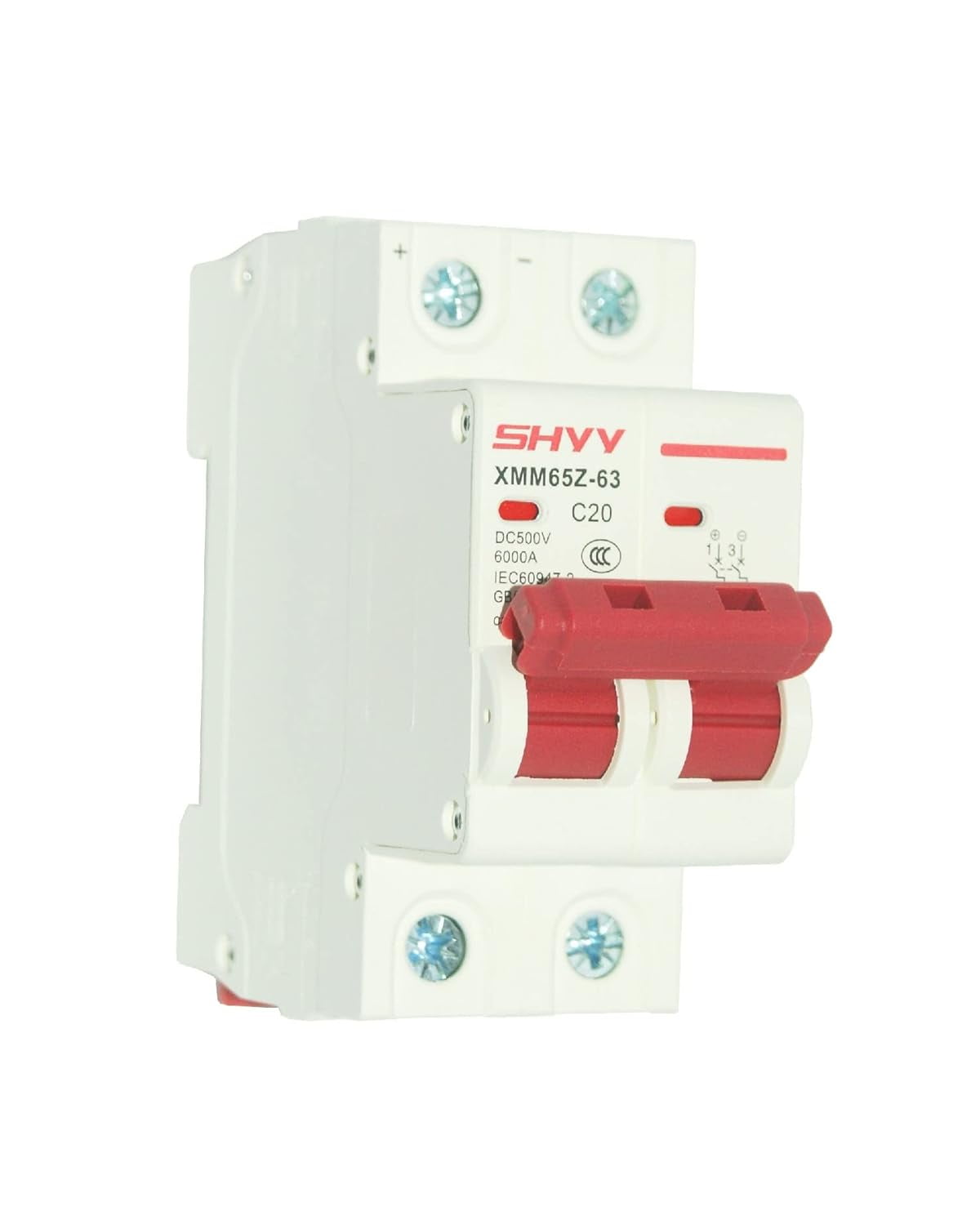 TRH-DC Miniature Circuit Breaker 20A 500V 2 Pole, DIN Rail Mount DC Circuit Breaker for Battery ...