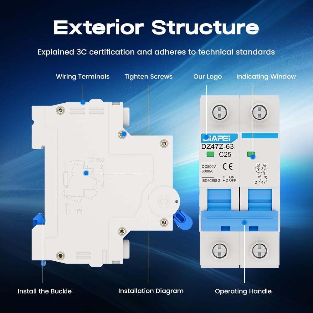 TRH-DC Miniature Circuit Breaker, 500V 2 Pole 25 Amp Isolator for Solar PV System, Thermal ...