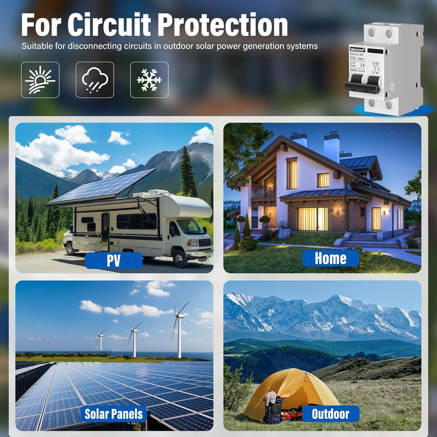 TRH-DC Solar Panels Disconnect Switch 63 Amp Solar Shut Off Switch ...