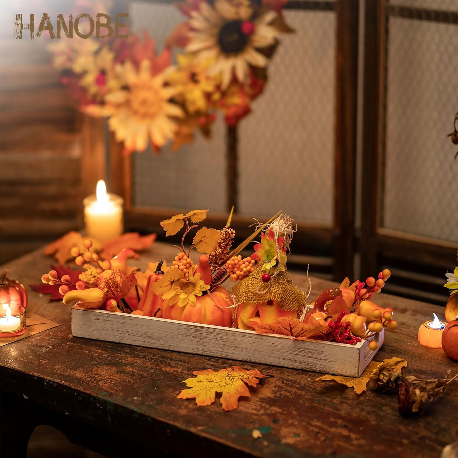 TRH-Decorative Wooden ServingTray: Rustic Long Narrow Centerpiece ...