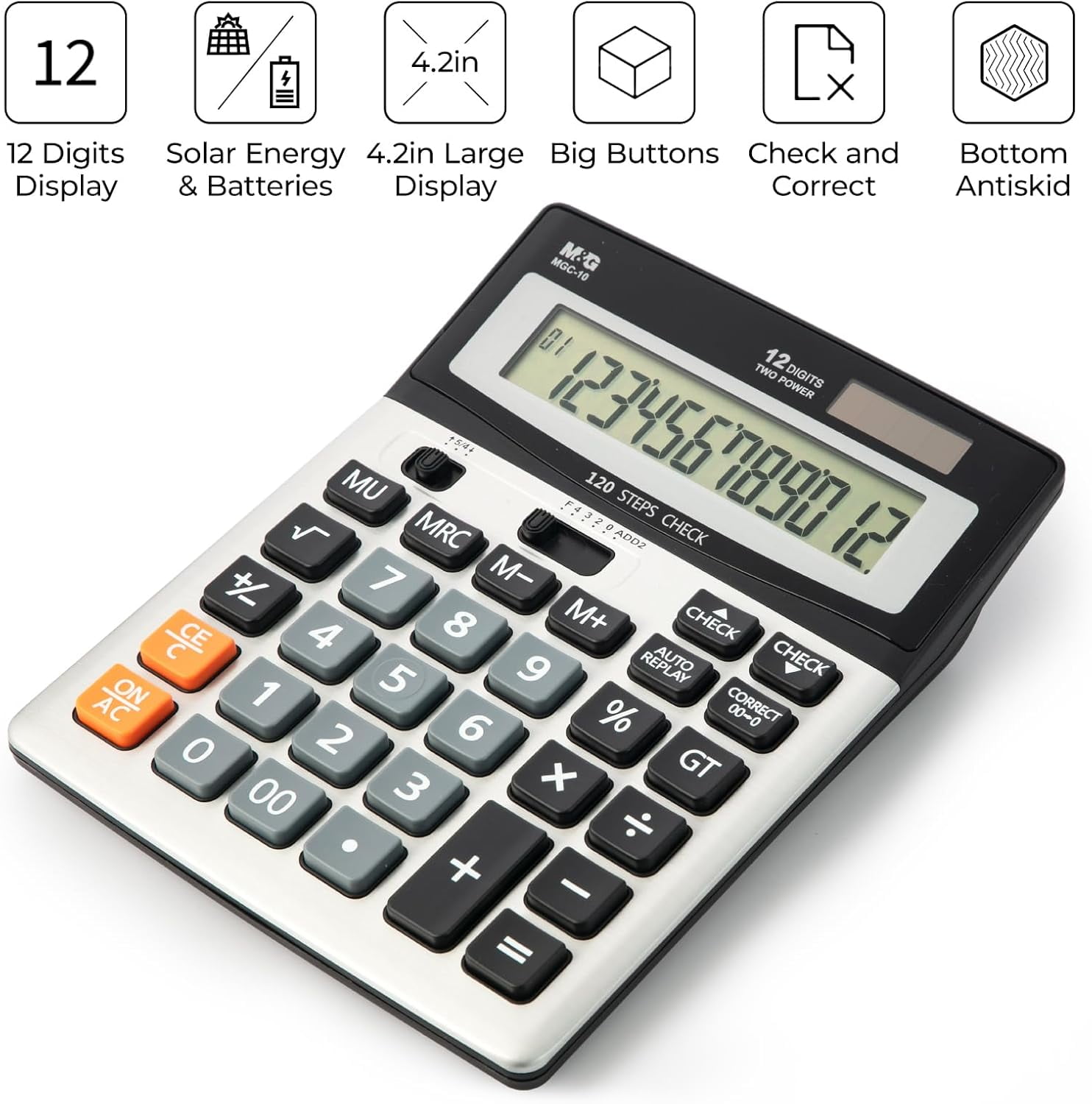 TRH-Desk Calculator 12 Digit Extra Large LCD Display Calculators with Check & Correct, Dual ...