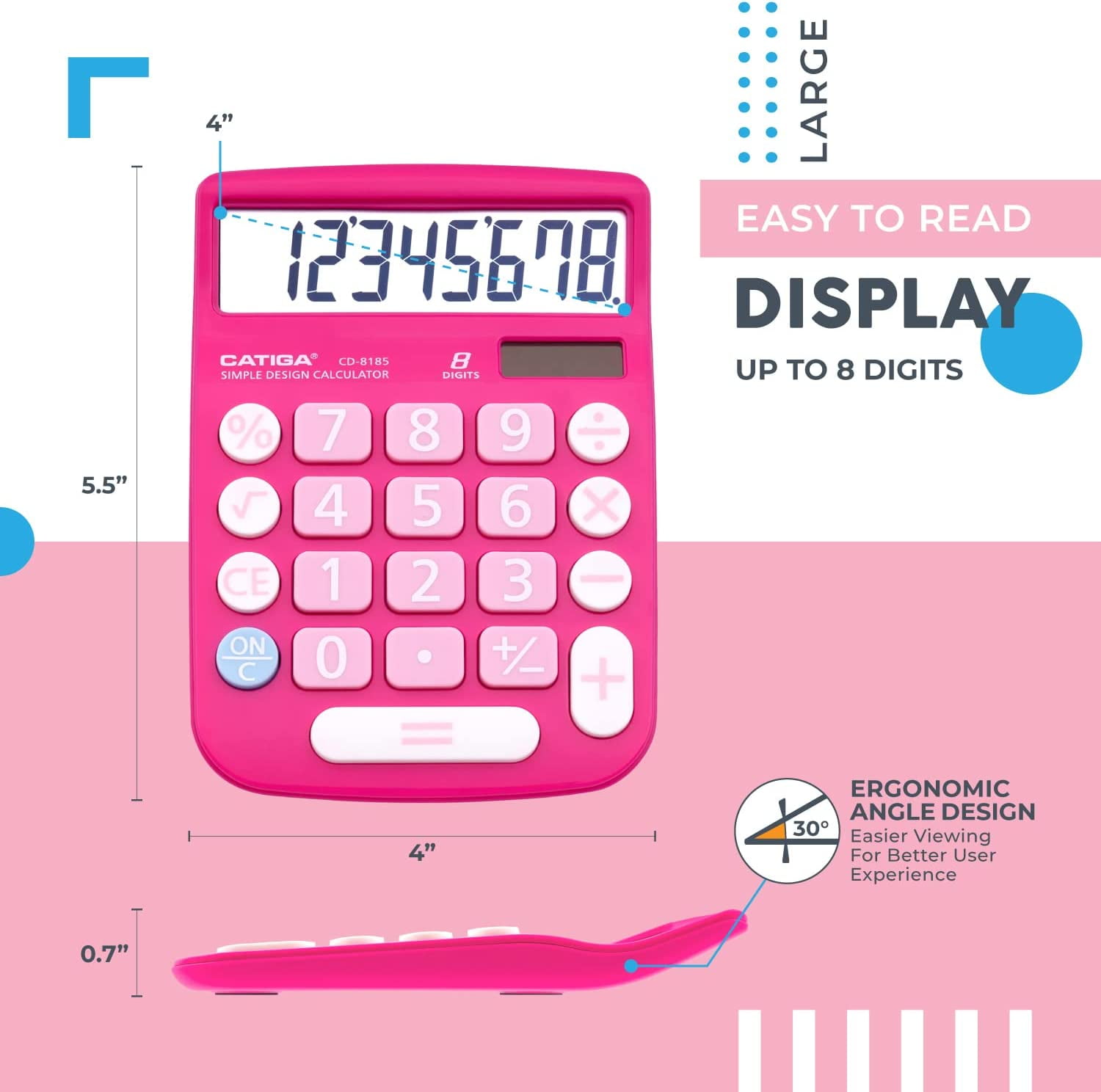 TRH-Desktop Calculator 8 Digit with Solar Power and Easy to Read LCD ...