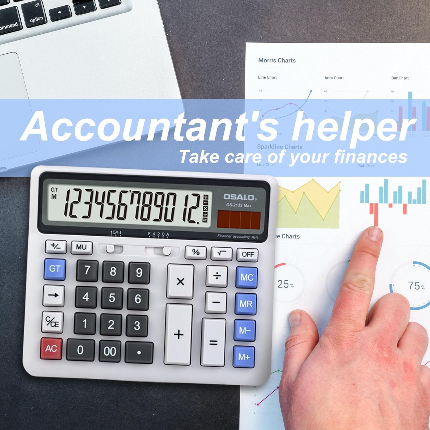 TRH-Desktop Calculator Extra Large LCD Display 12-Digit Big Number Accounting Calculator with ...