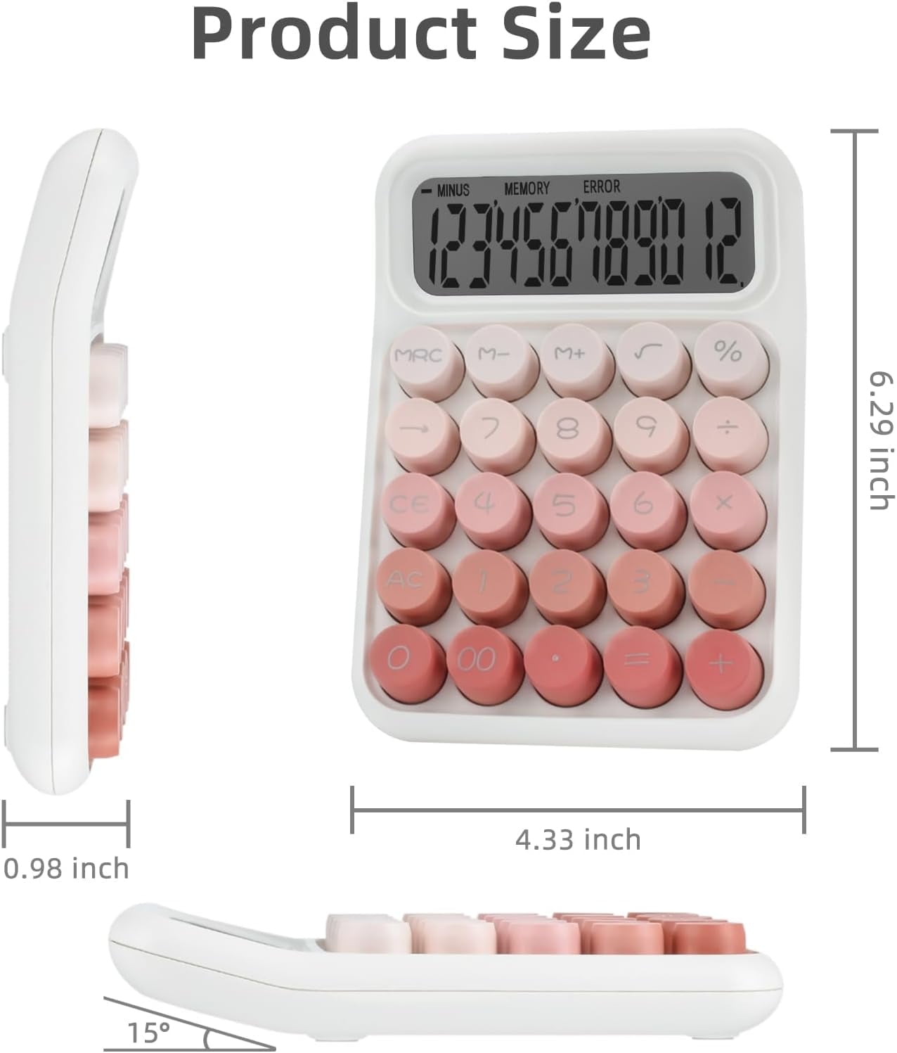 TRH-Desktop Mechanical Calculator, Cute Big Buttons Calculators with 12 Digits Large LCD Display ...