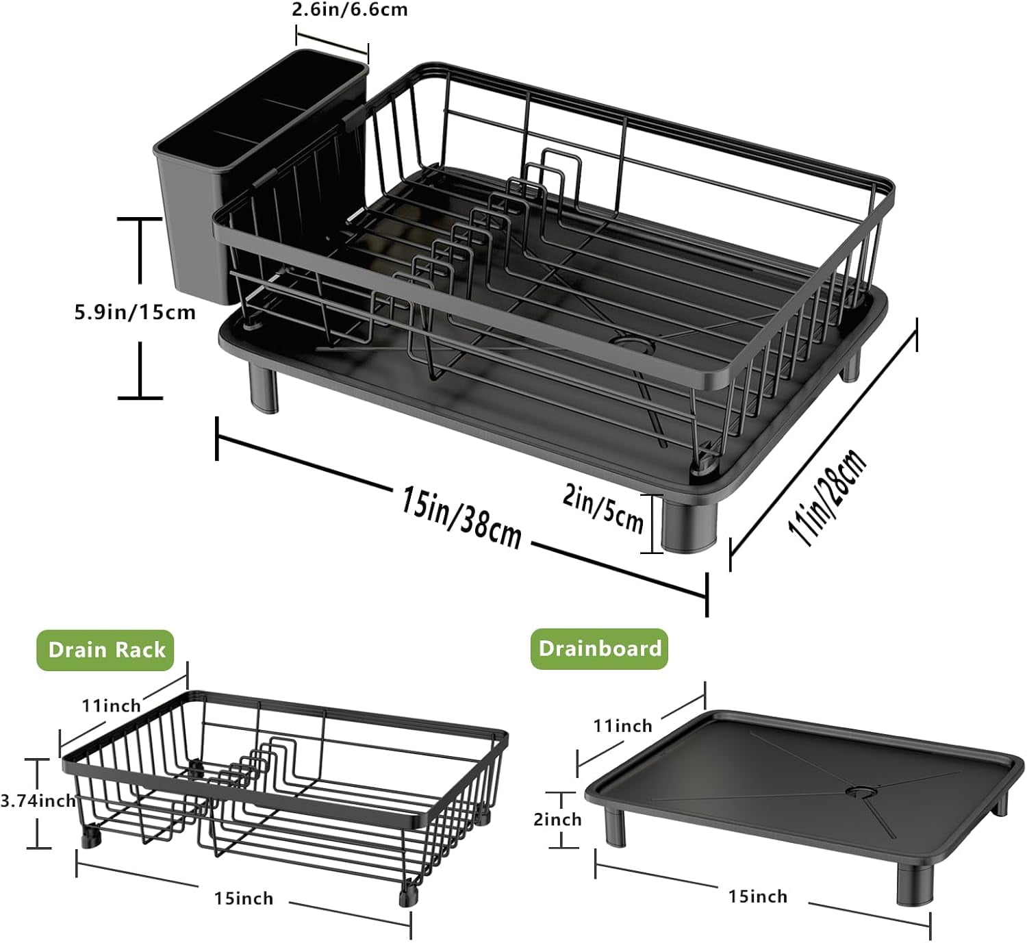 TRH-Dish Drainer Rack with Drip Tray, Sink Dish Drainer with Drainage ...
