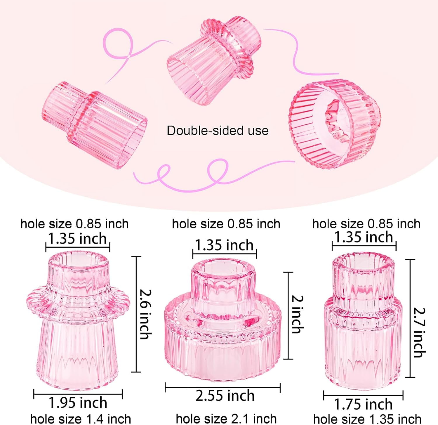 TRH-Double Sided Vintage Ribbed Taper Glass Candle Holders,Tea Candle ...