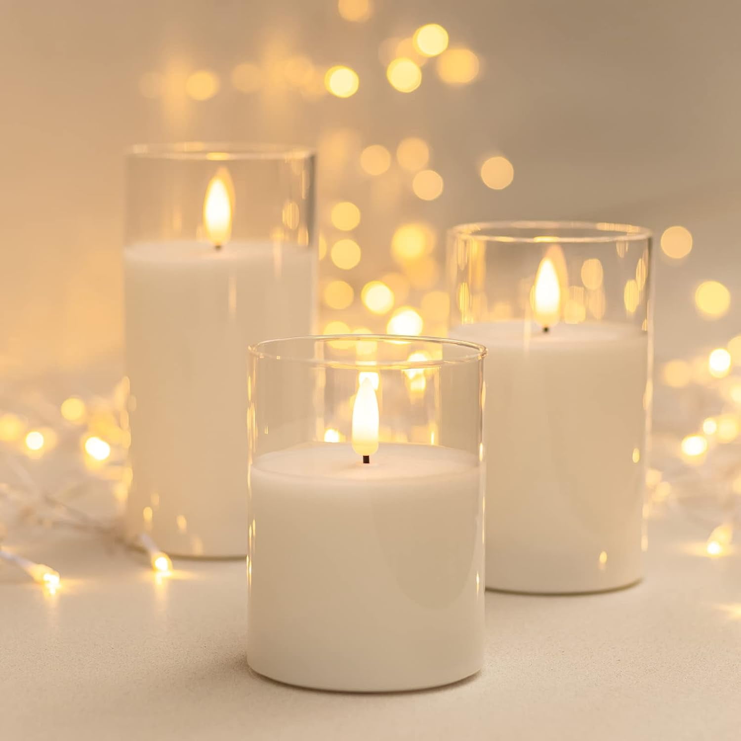 TRH-Flickering Flameless Candles with Remote, White Battery Operated ...