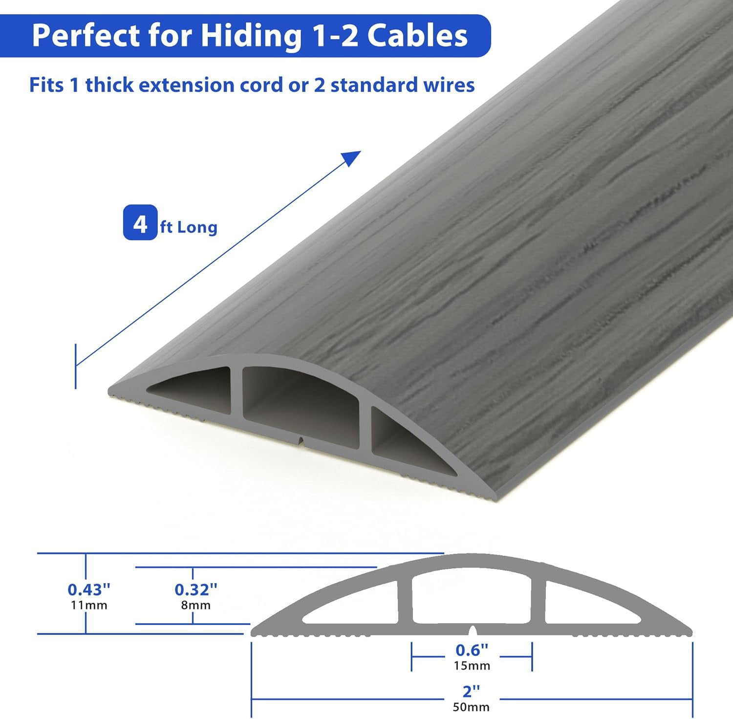 TRH-Floor Cord Cover 4ft, Cord Hider Floor Hide Extension Cords, PVC ...