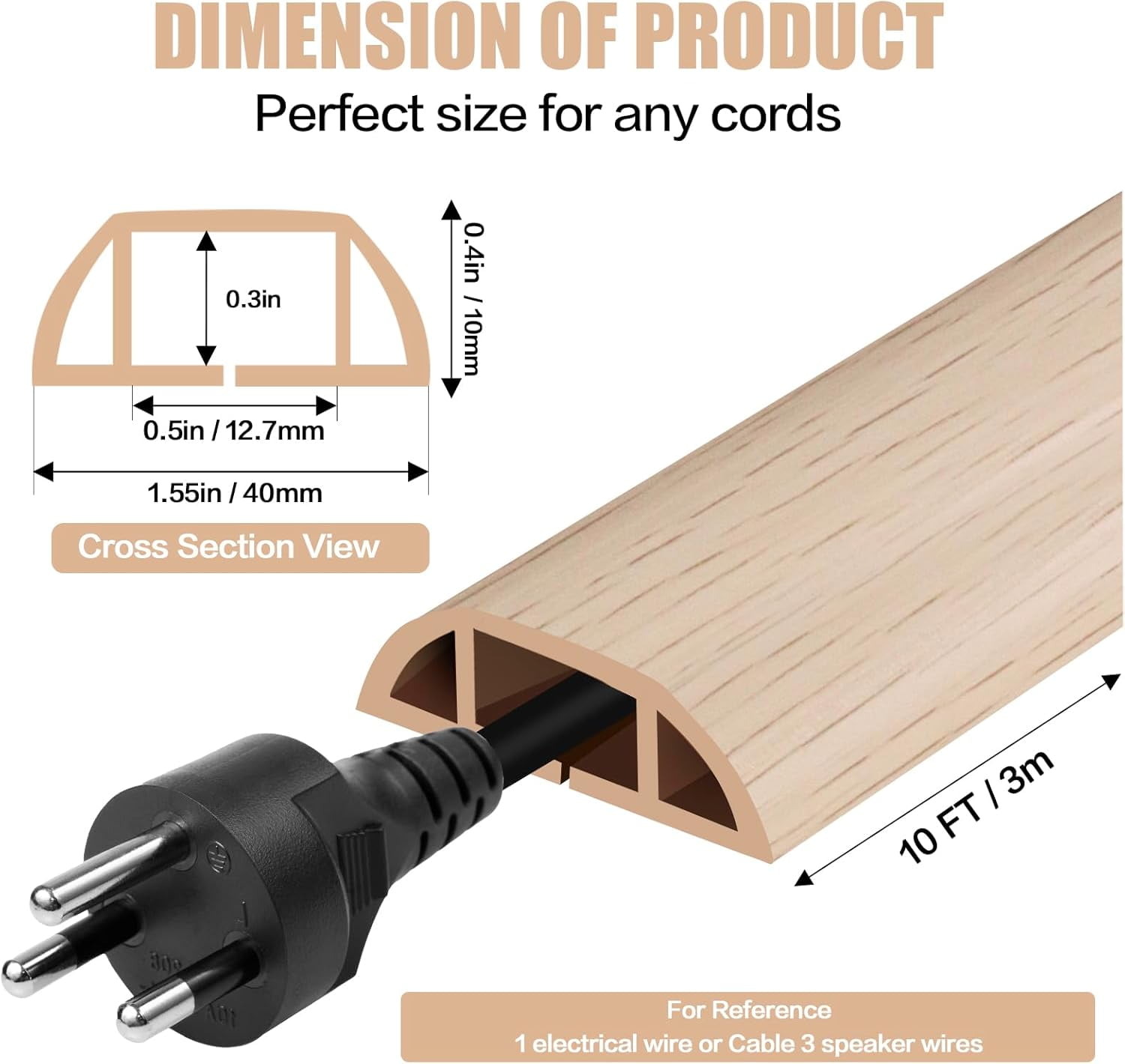 TRH-Floor Cord Cover Self Adhesive Cord Hider,10FT Cable Management ...