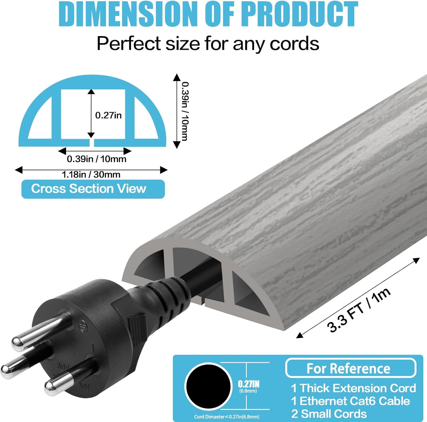 TRH-Floor Cord Cover Self Adhesive Cord Hider,3.3FT Cable Management ...