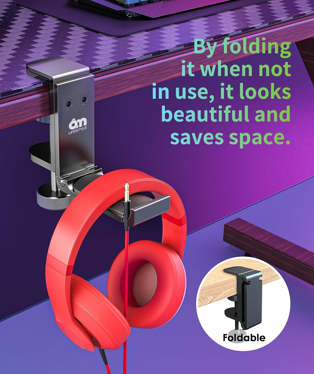 TRH-Foldable Headphone Hodler Hook Hanger Stand Under Desk, Headphone ...