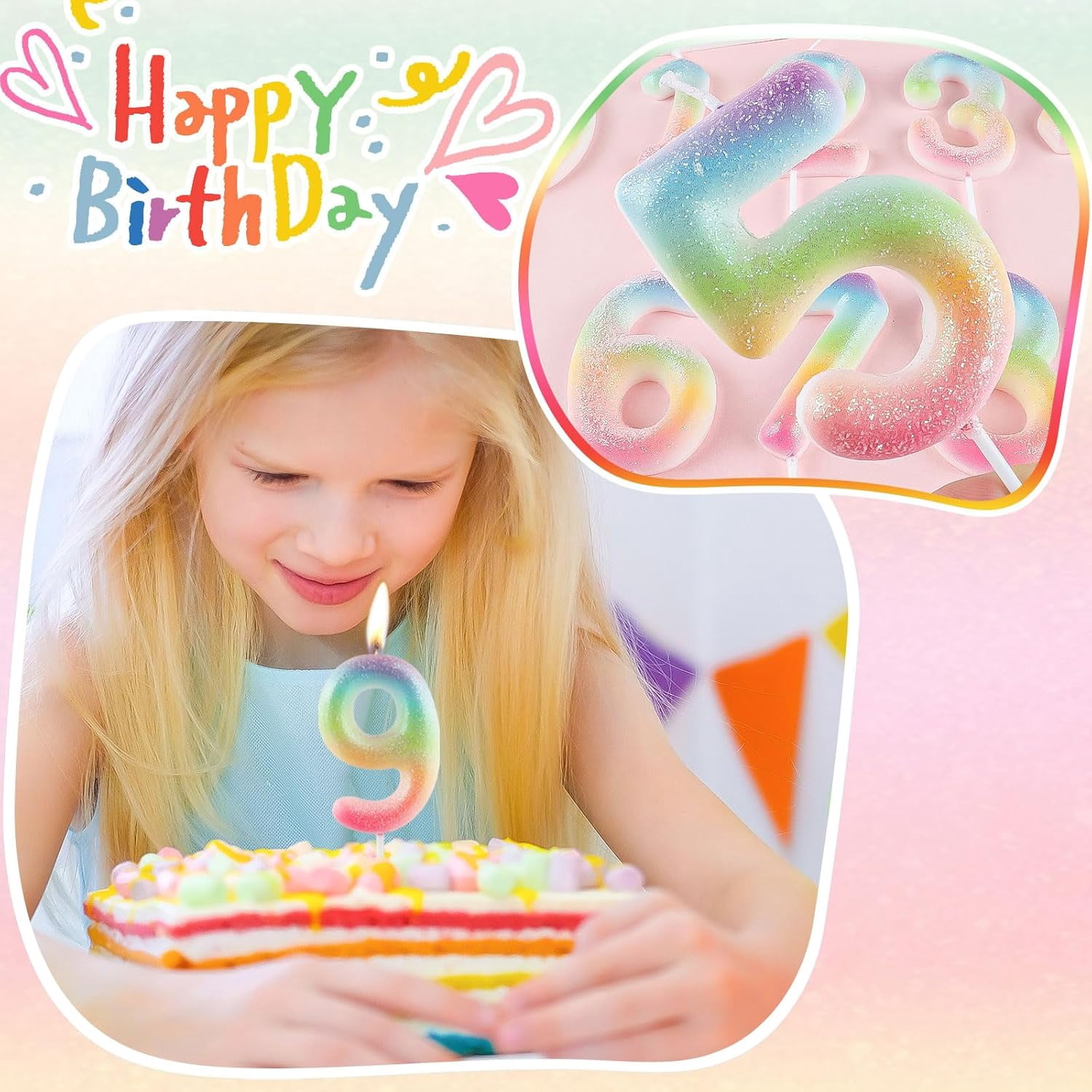 TRH-Glitter Colorful 7th Birthday Candle, Birthday Number 7 Candle Cake ...