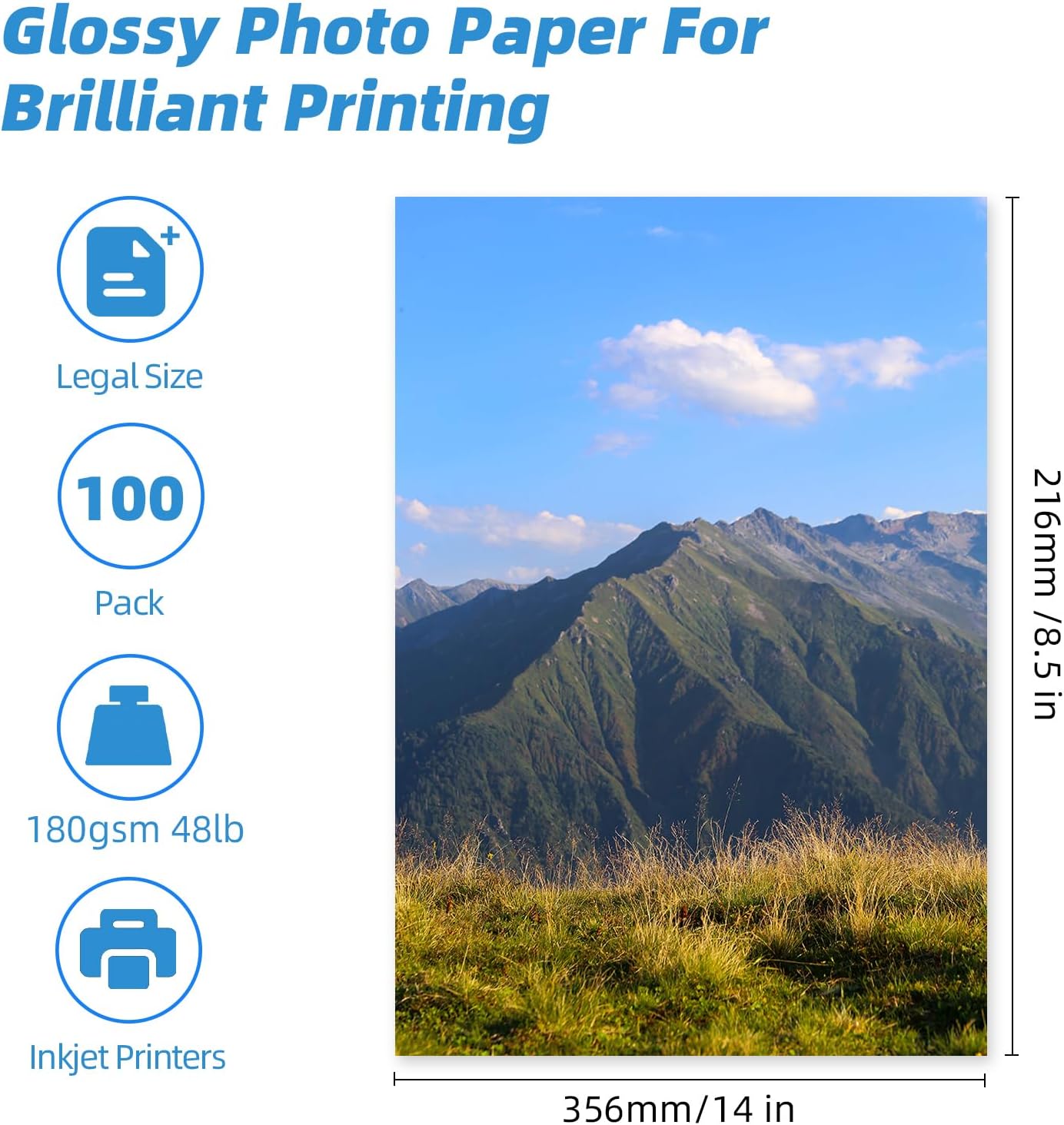 TRH-Glossy Inkjet Photo Paper 8.5X14 Inches 48lb 100 Sheets Legal Size ...
