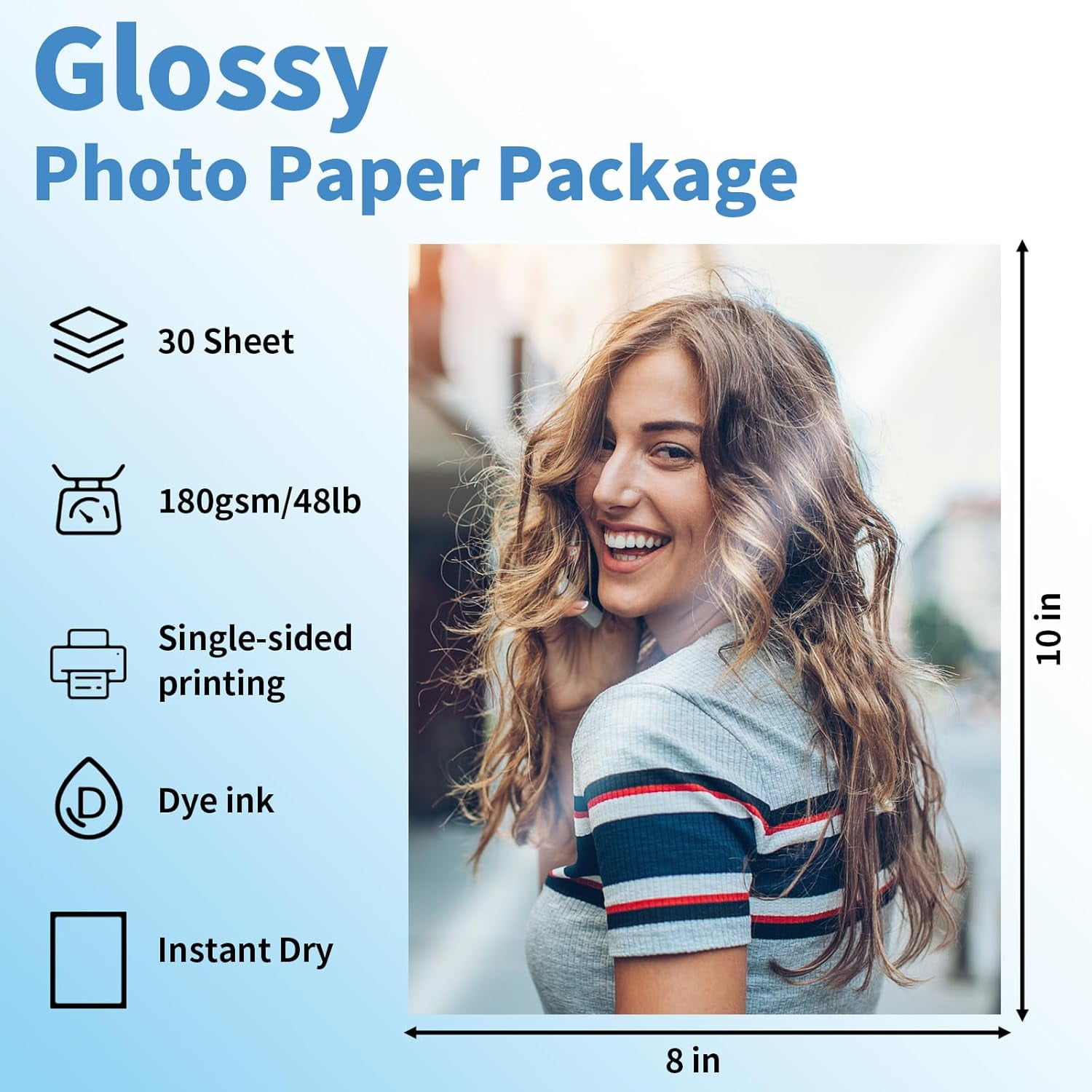 TRH-Glossy Photo Paper 8 x 10 inches, 30 Sheets Inkjet Photo Printer Paper, Instant Dry Picture ...