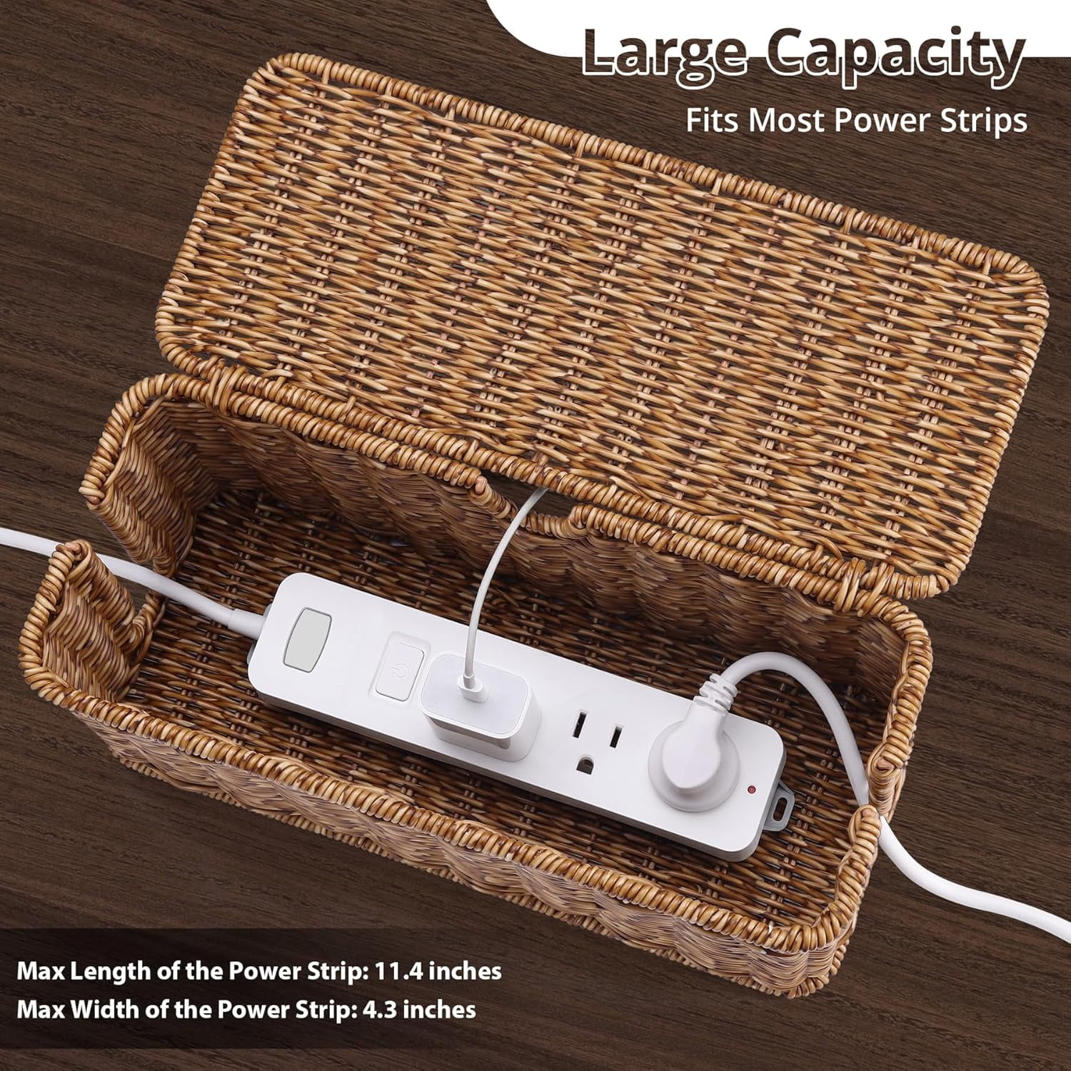 TRH-Handmade Cable Management Box, Imitation Rattan Cord Organizer Cord ...