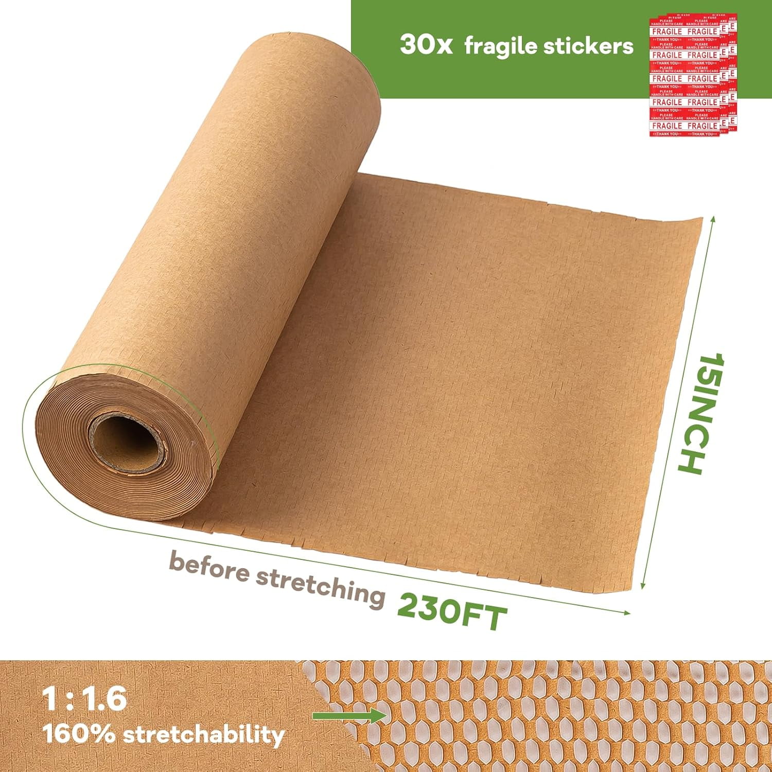 TRH-Honeycomb Packing Paper Roll 15''x230'- Recyclable Moving Supplies ...