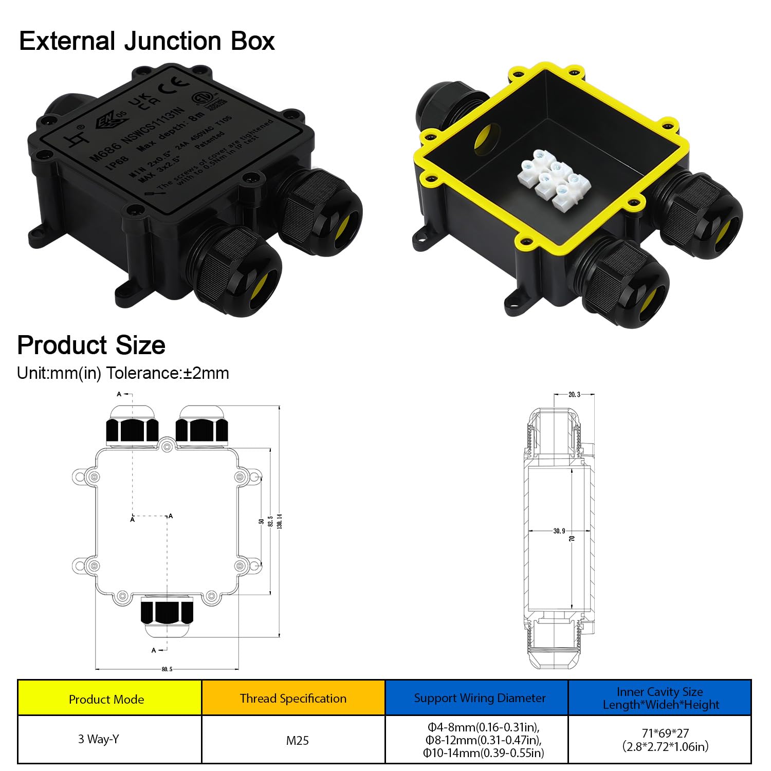 TRH-IP68 External Junction Box, 3 Way Plug Line Outdoor Electrical Box ...