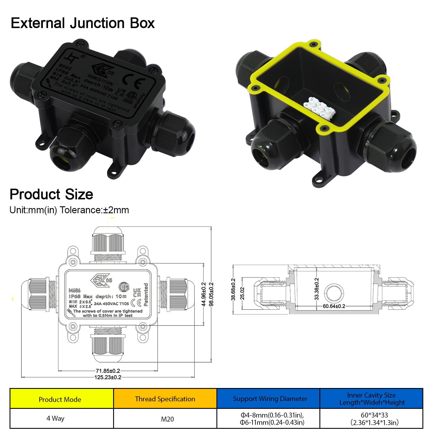 TRH-IP68 External Junction Box, 4 Way Plug Line Outdoor Electrical Box ...