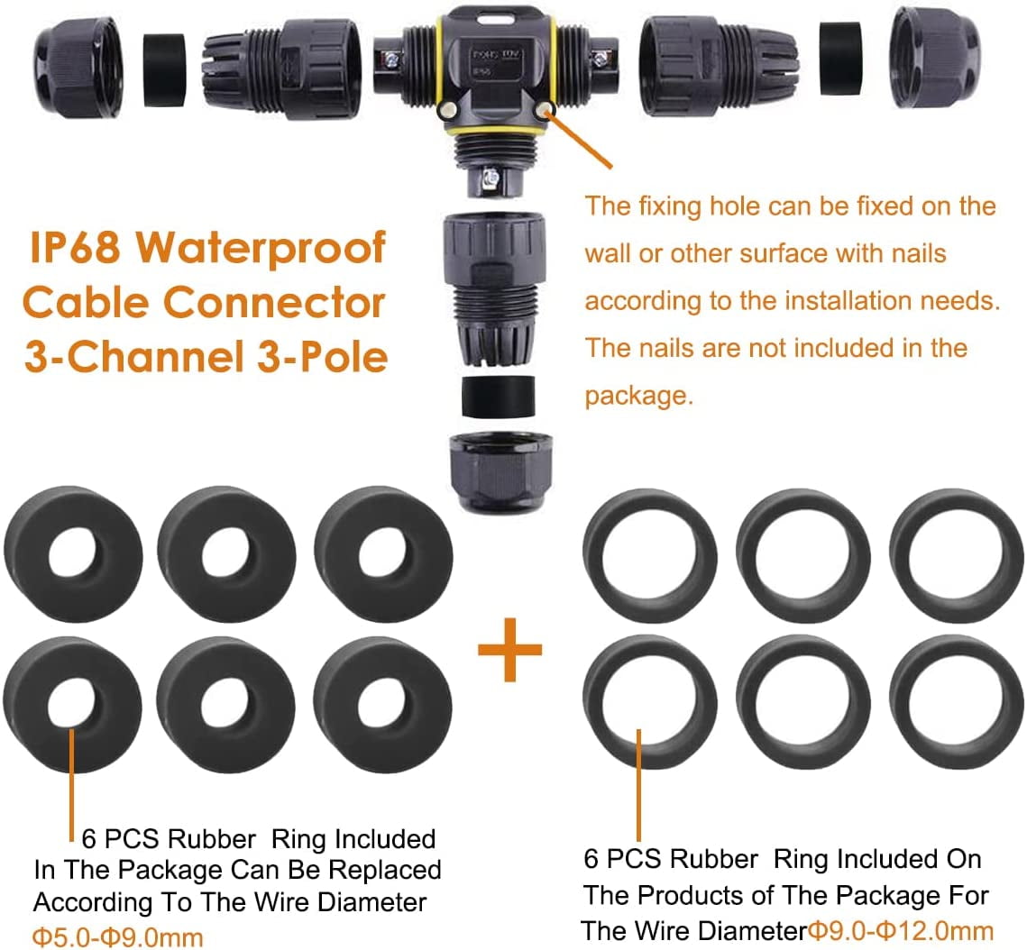 TRH-IP68 Waterproof Cable Connector 3-Channel 3-Poles, Outdoor ...