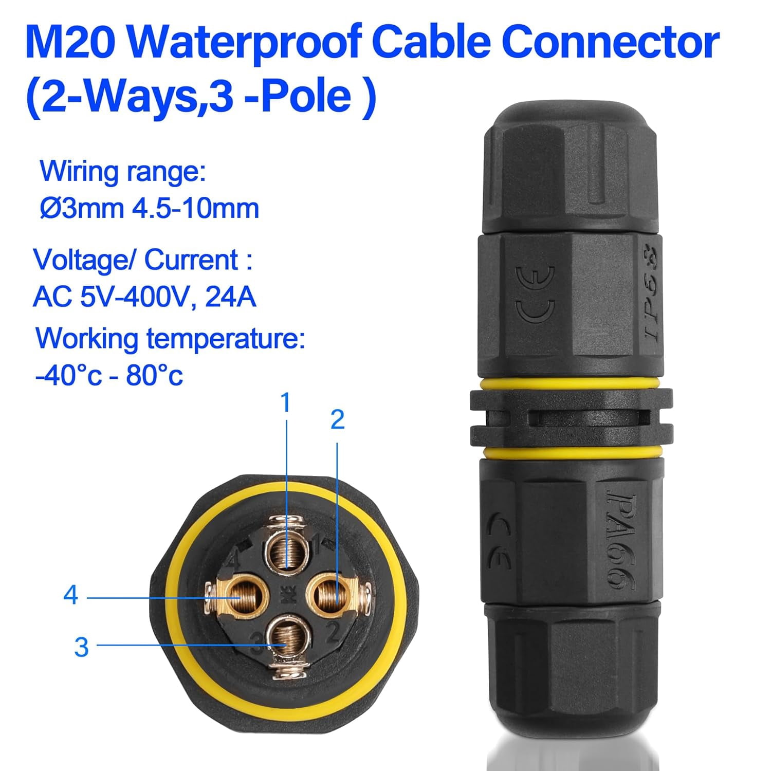 TRH-IP68 Waterproof Electrical Cable Connector Outdoor Waterproof M20 4 ...