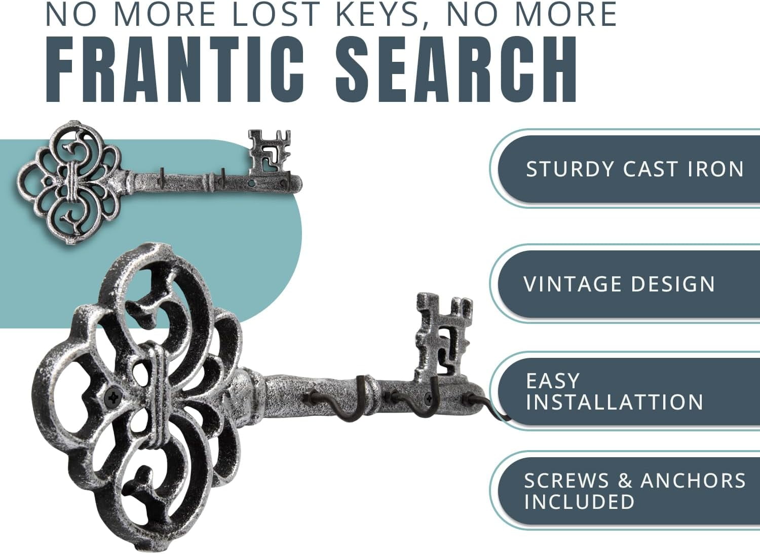 TRH-Key Holder for Wall - Cast Iron Skeleton Key - Decorative Farmhouse ...