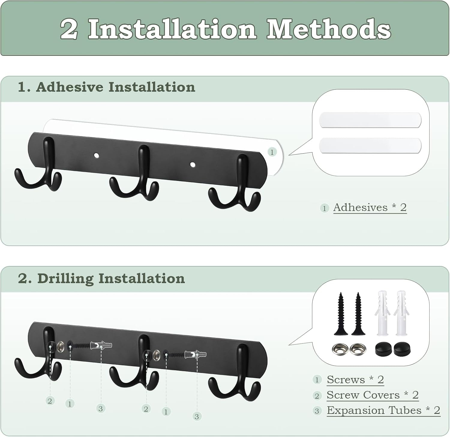 TRH-Key Holder Wall Mount, 9.8 Inch Metal Adhesive Key Hanger with 3 ...
