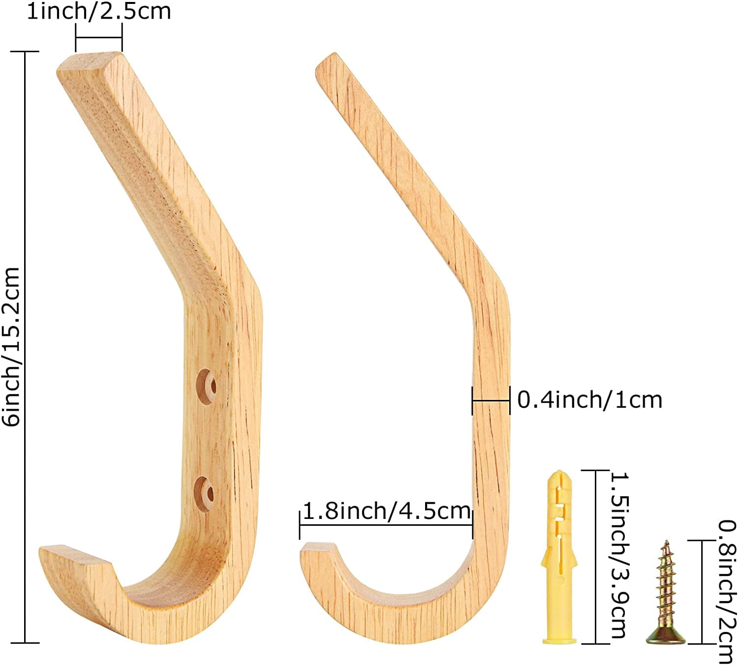 TRH-LOEQIAN 8 Pack Wooden Hooks for Hanging Coats, Natural Wood Coat ...