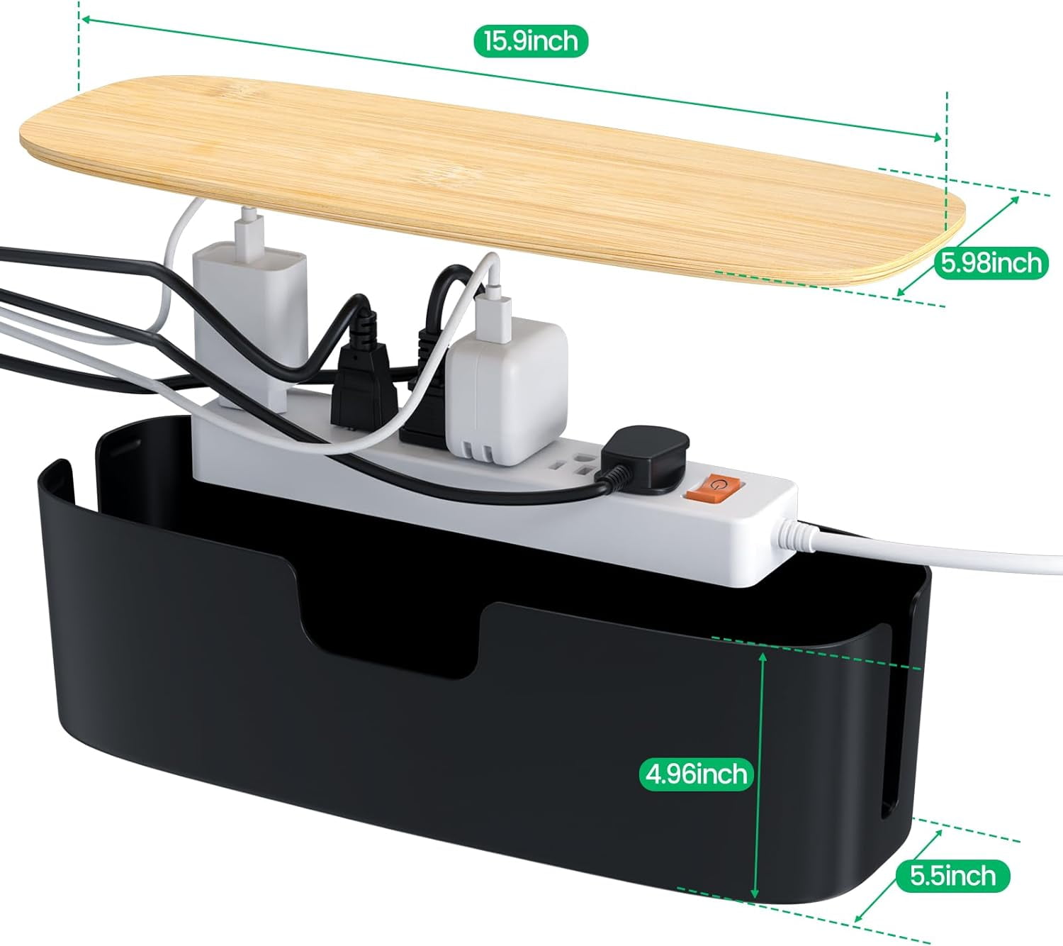 TRH-Large Cable Management Box - Cord Organize Box with Bamboo lid for ...