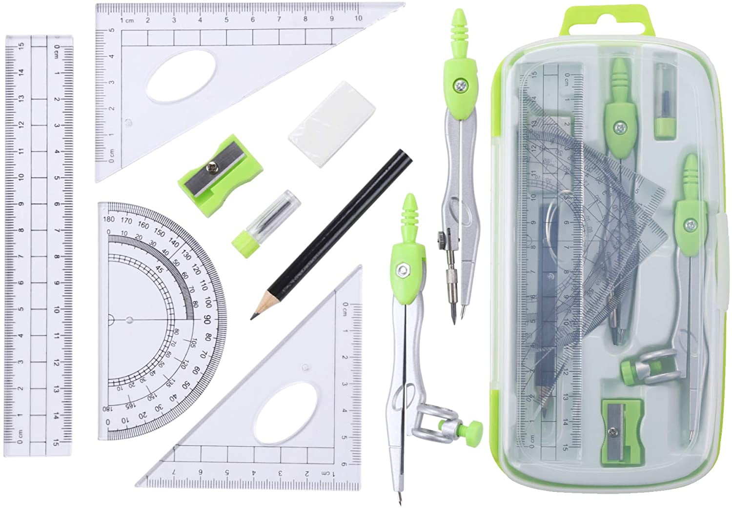 TRH-Math Geometry Kit Sets 10 Piece Student Supplies with Shatterproof ...
