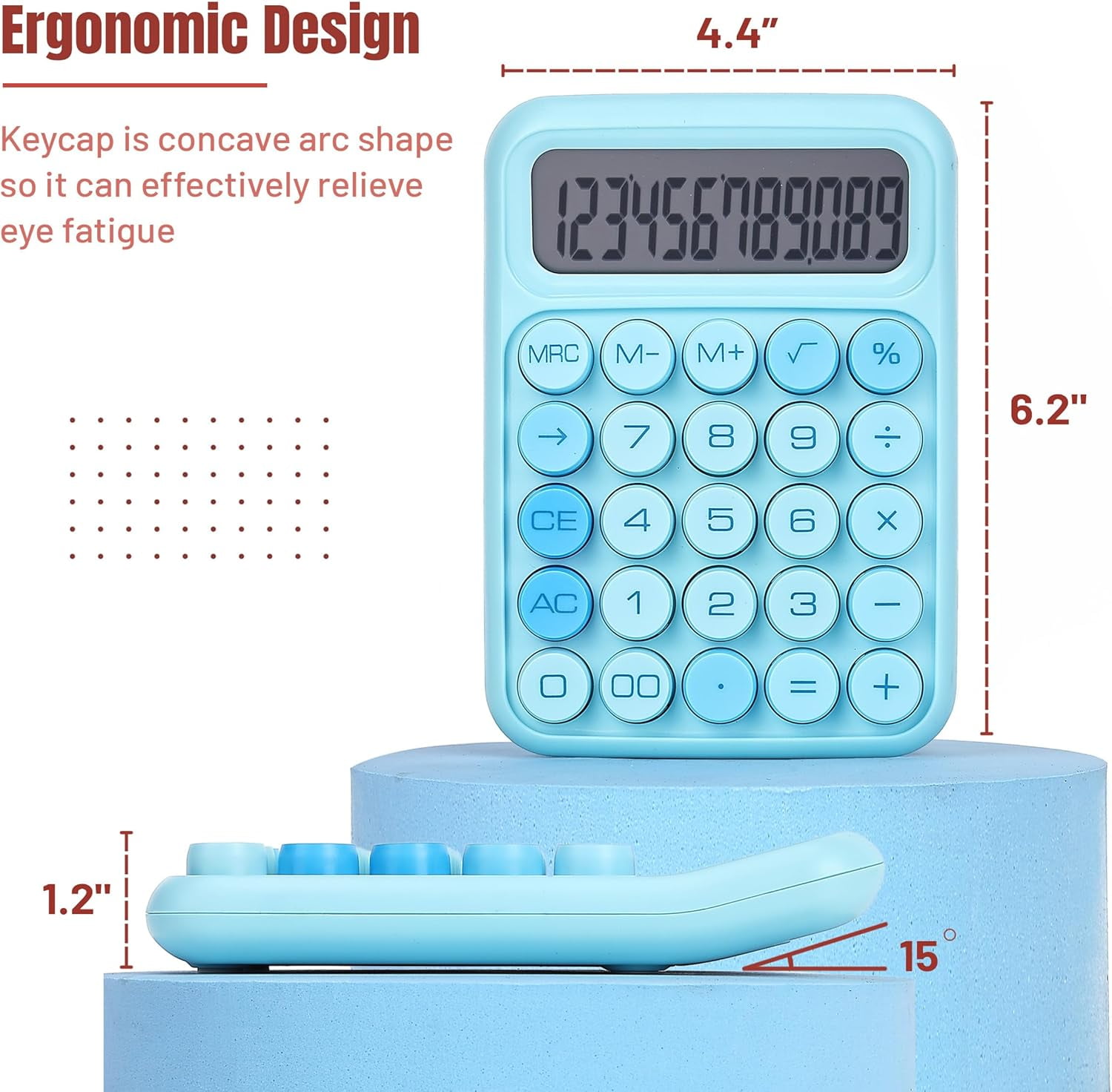 TRH-- Mechanical Switch Calculator, 12 Digits, Large LCD Display, Blue With Big Buttons, Desktop ...