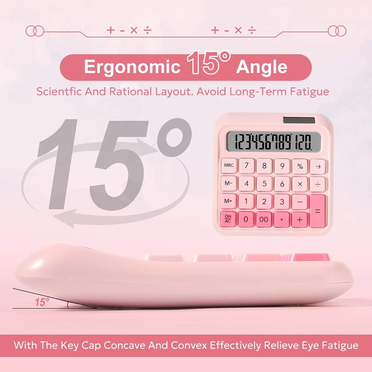 TRH-Mechanical Switch Calculator, 12 Digits, Large LCD Display, Purple, Big Buttons, Cute ...