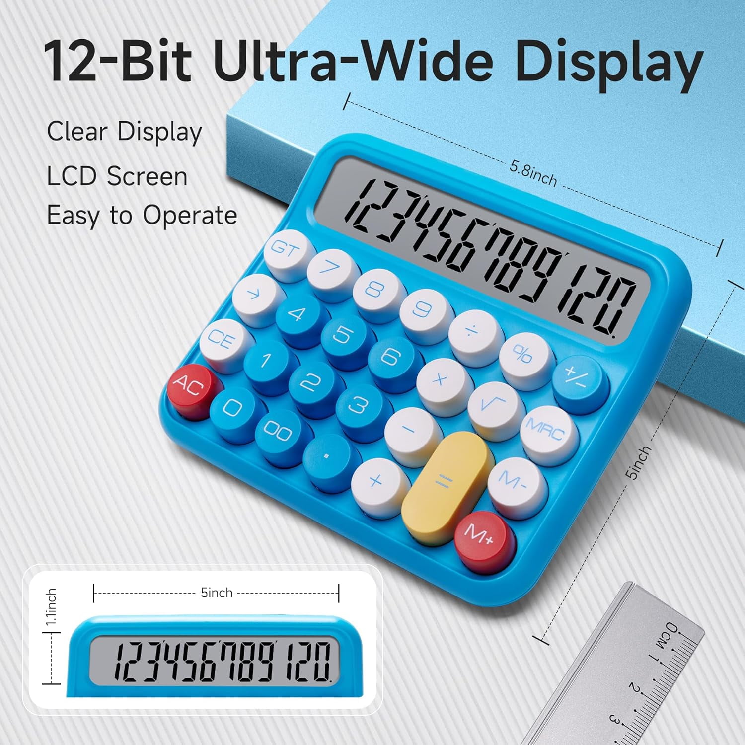 TRH-Mechanical Switch Calculator,Calculator Cute 12 Digit Large LCD Display and Buttons ...