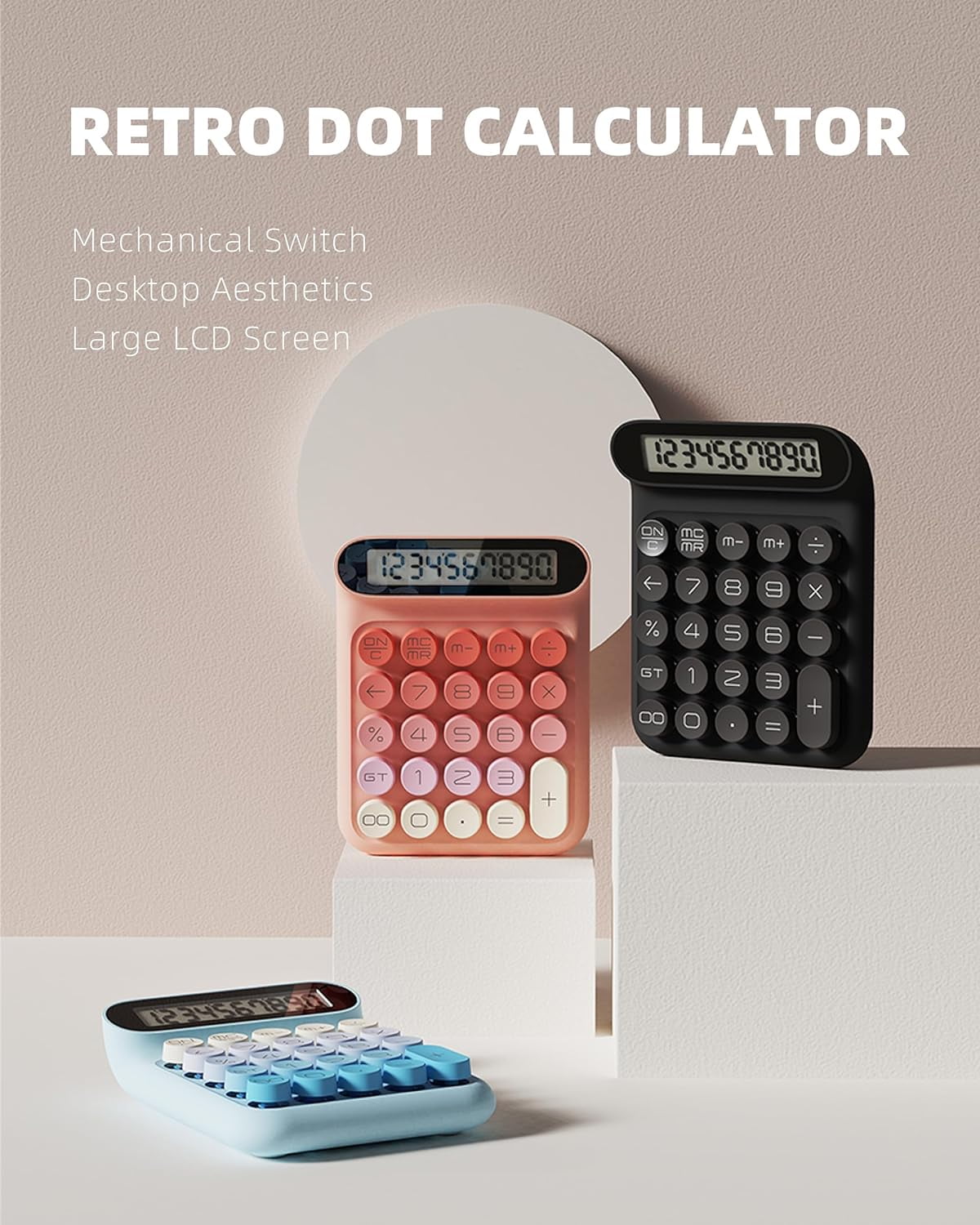 TRH-Mechanical Switch Calculator, JS05, Basic 10-Digit Desktop Calculator for Office, School ...