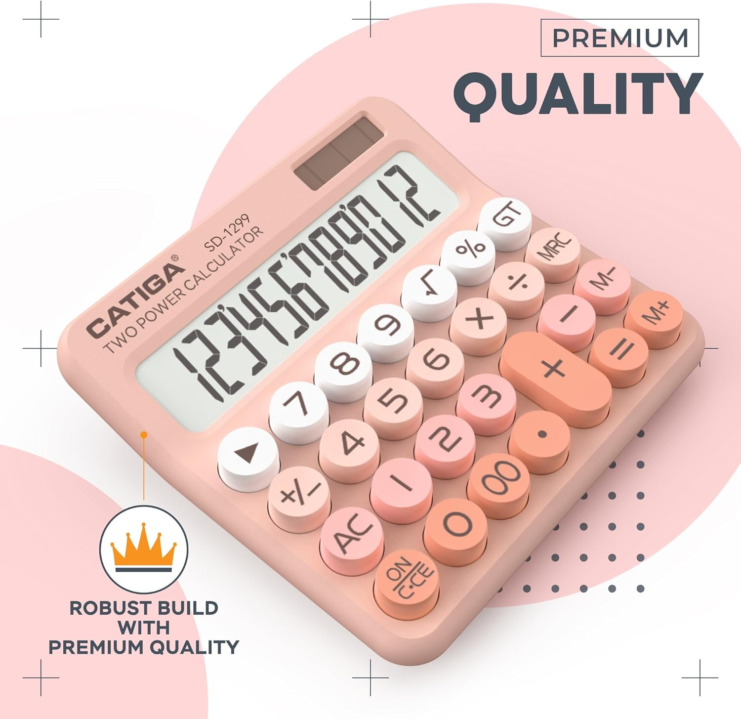 TRH-Mechanical Switch Calculator with Solar and Battery Dual Power, 12-Digit Large LCD Display ...